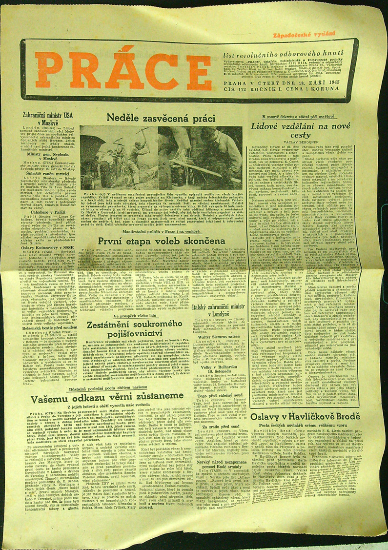 Časopis – Noviny – Práce – 1945 – Číslo 112 – Ročník I. – Antikvariát ...
