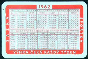 Malý kalendář – Rok 1962 – 1X2 SAZKA – Antikvariát – Sběratelství